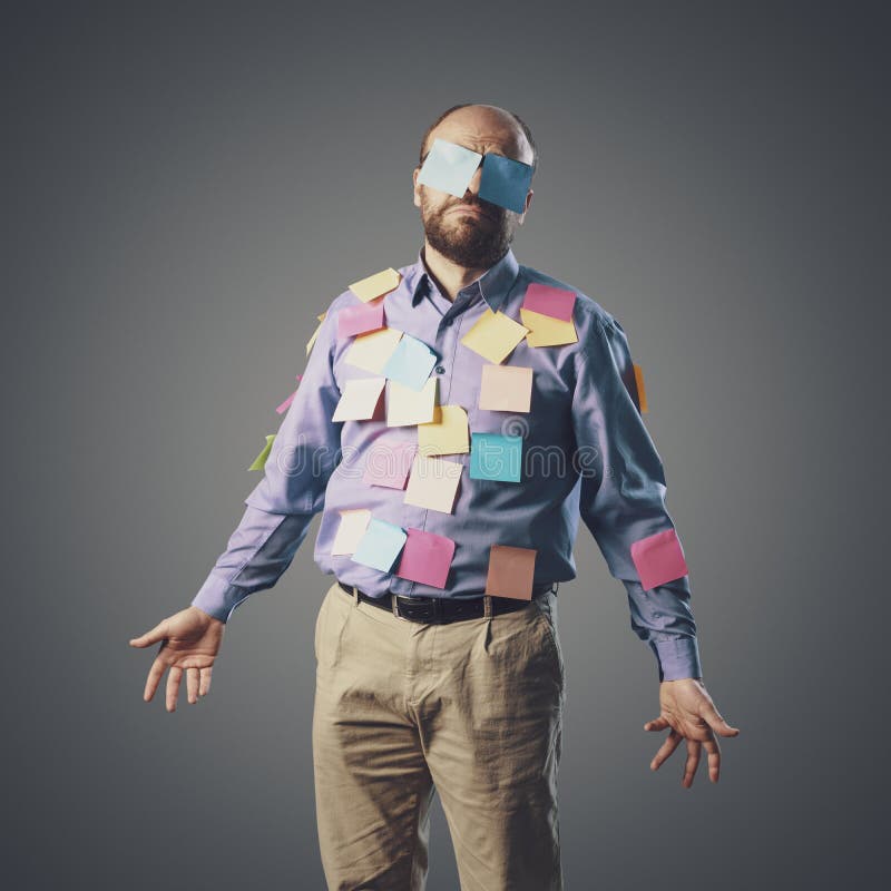 Confused Businessman Covered with Sticky Notes Stock Photo - Image of ...