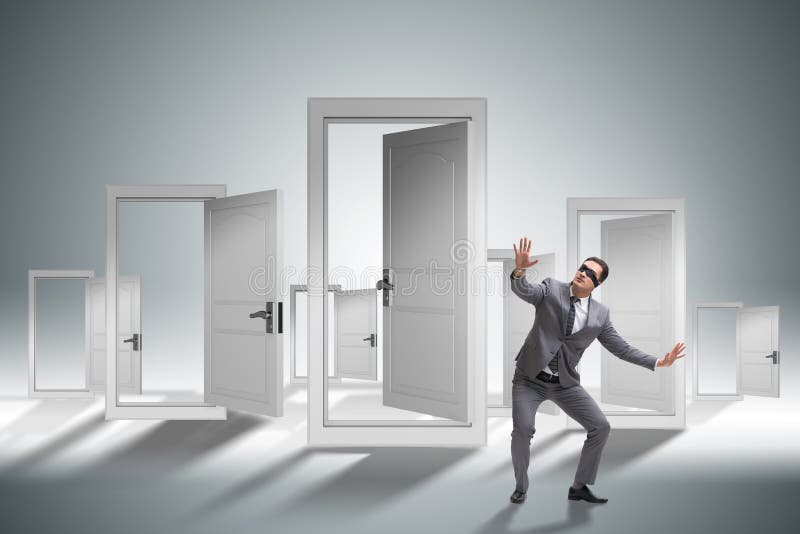 The Confused Businessman in Front of Doors Stock Image - Image of doubt ...