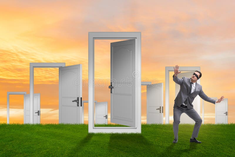 The Confused Businessman in Front of Doors Stock Image - Image of ...