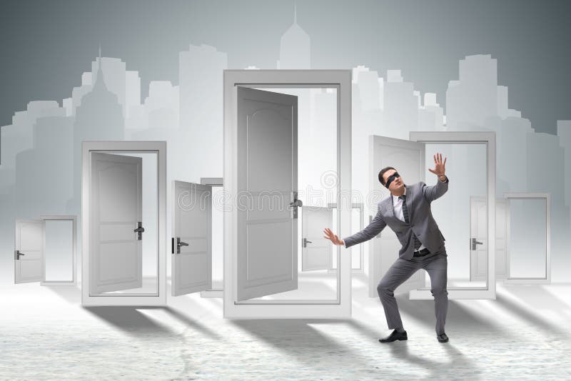 The Confused Businessman in Front of Doors Stock Image - Image of break ...