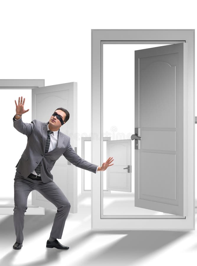 Confused Businessman in Front of Doors Stock Photo - Image of ...
