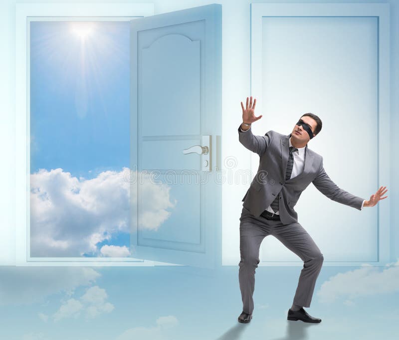 Confused Businessman in Front of Doors Stock Image - Image of ...