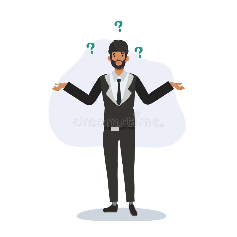 Confused Businessman Indian Man in Suit with Question Marks. Workplace ...