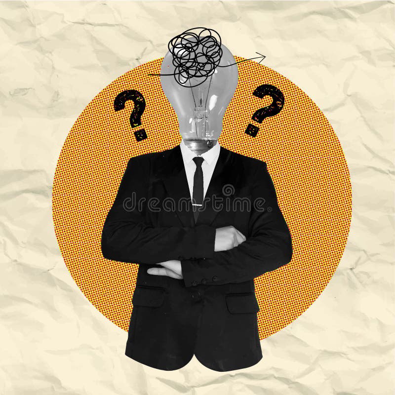 Confused Businessman with a Lightbulb Head Symbolizing Creativity and ...