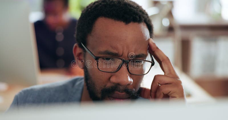 Confused, Businessman and Reading on Computer in Office with Email ...