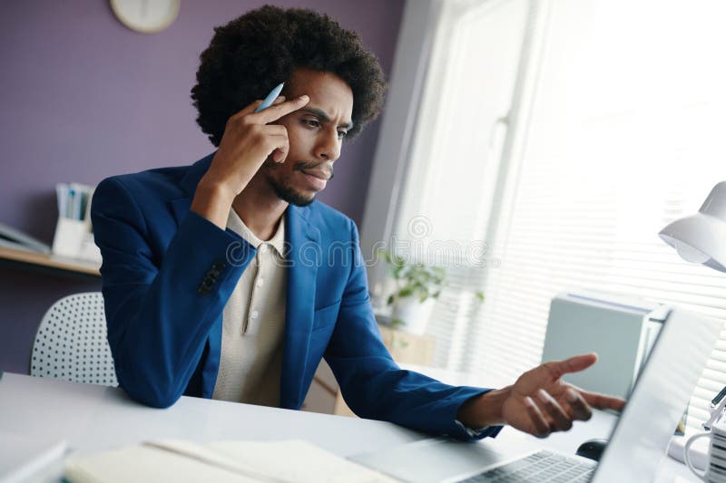Confused Businessman Reading Report Stock Image - Image of startup ...