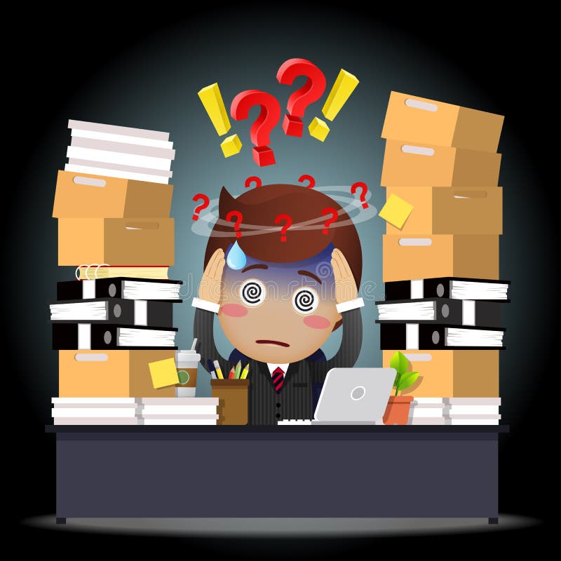 Confused Businessman Sitting on Pile of Documents Stock Vector ...