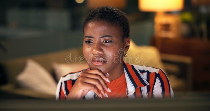 Confused, Computer and Reading with Business Black Woman for Magazine ...