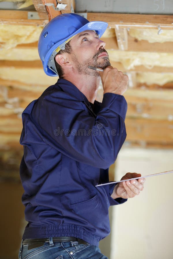 Confused Contractor Determining Scope Work Stock Photo - Image of ...