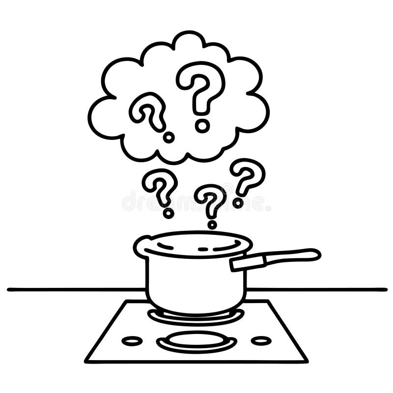 Confused Cooking Pot on Stove with Question Marks in Thought Bubble ...
