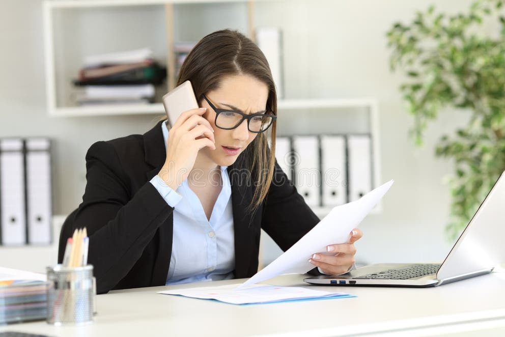 Confused Customer Calling Support Service at Office Stock Image - Image ...