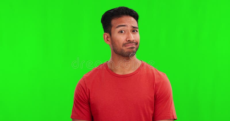 Face, Green Screen and Man with Thumbs Up, Pointing and Notification ...