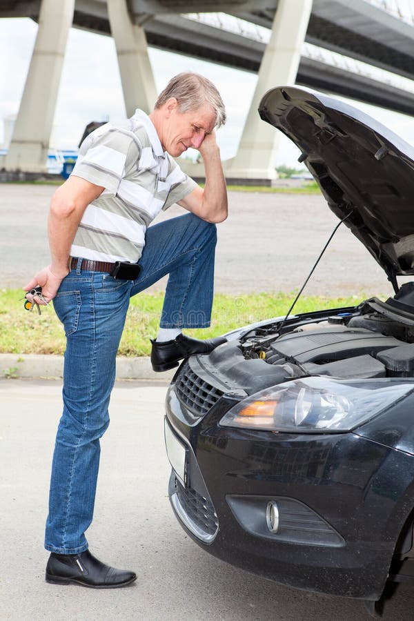 Confused Driver Standing Front of Car Stock Photo - Image of people ...