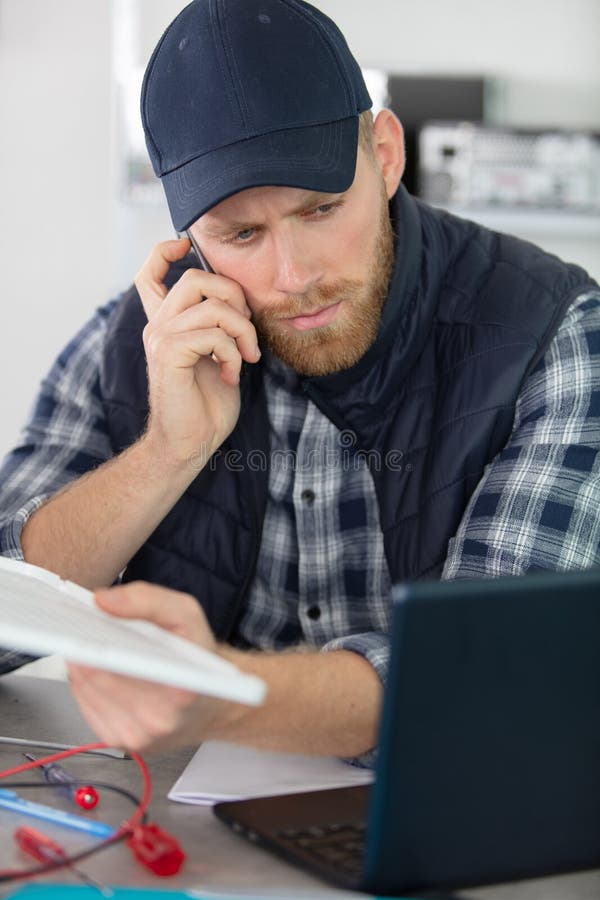 Confused Electrician Making Inspection at Construction Site Stock Image ...