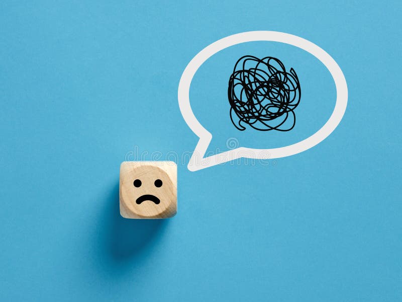 Confused Face Icon on a Wooden Cube with Confusion Symbol in a Speech ...