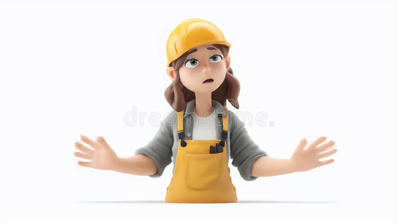 Confused Female Construction Worker, 3D Render Stock Video - Video of ...