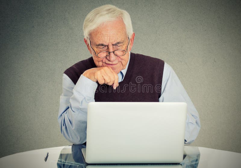 Confused Grandfather Using a Pc Stock Image - Image of learn, confused ...