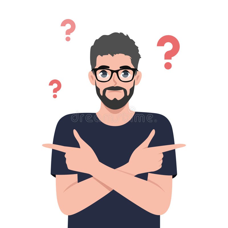 Confused Guy Showing Fingers In Different Directions Concept Stock