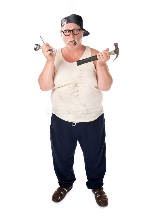 Confused handyman stock photo. Image of cigar, handyman - 14293356