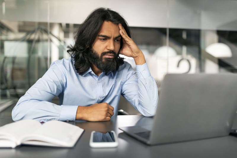 Confused Indian Guy Manager Working at Office Stock Image - Image of ...