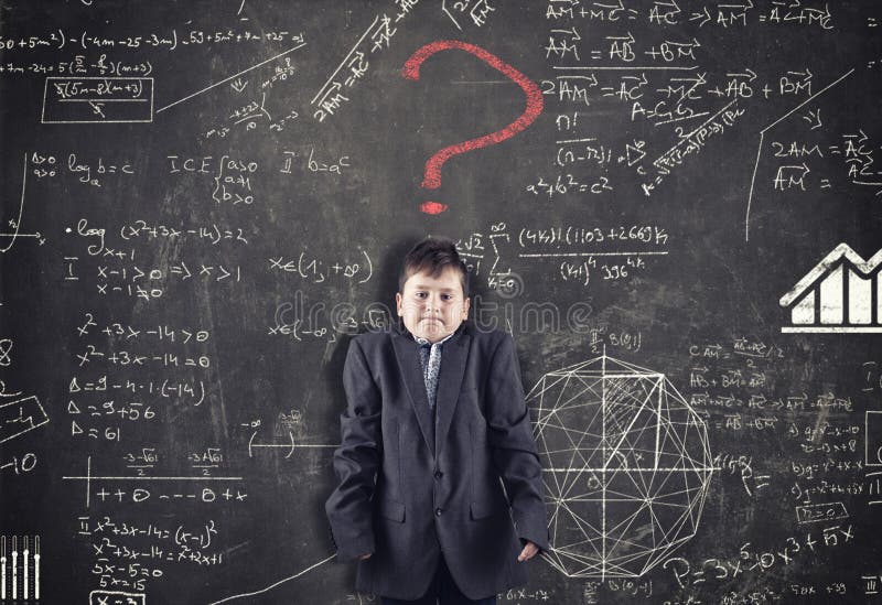 Confused Kid and Blackboard Stock Image - Image of fashion, equation ...