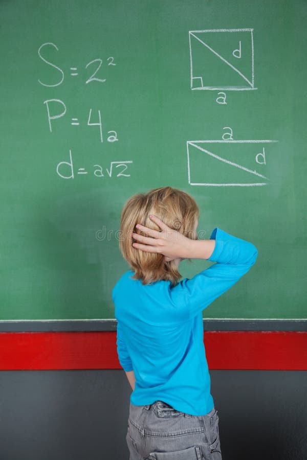 Confused Little Boy Looking at Board Stock Image - Image of academic ...