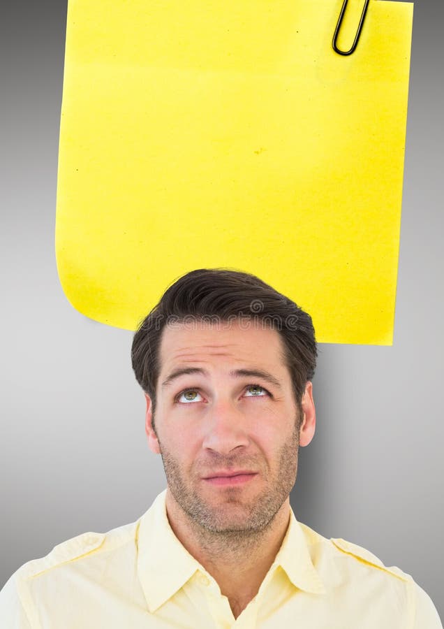 Confused Male Executive with Blank Sticky Note Over Head Stock Image ...