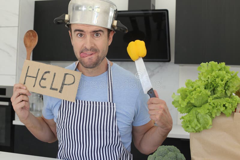 Confused Man Asking for Help in the Kitchen Stock Image - Image of food ...