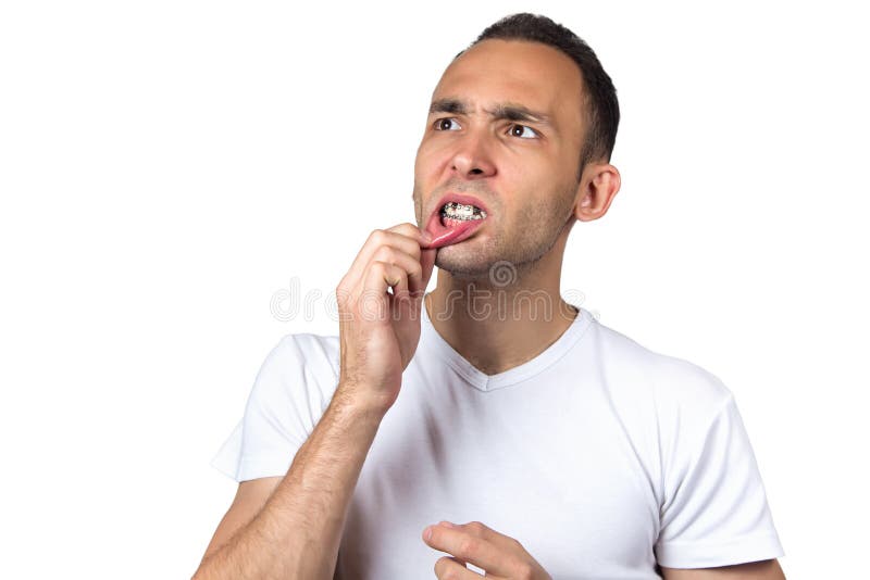 Confused Man with Brackets and Toothbrush Stock Image - Image of steel ...