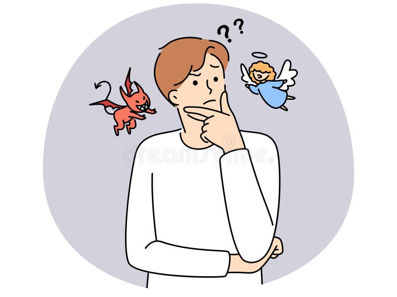 Confused Man with Devil and Angel on Sides Stock Vector - Illustration ...
