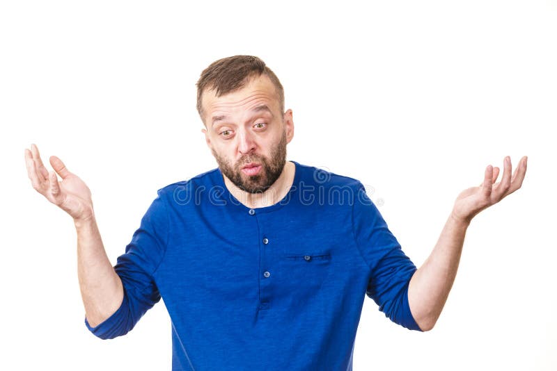Confused man does not know stock photo. Image of arms - 119034902