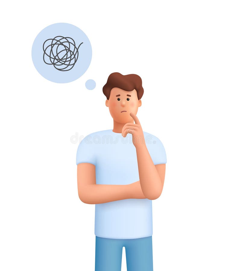 Confused Man James Thinking with Speech Bubble with Tangled Thoughts ...