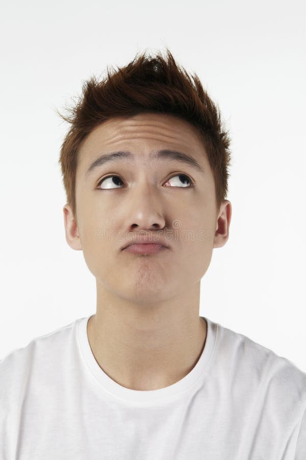 Confused Man Looking Up, Contemplating. Conceptual Image Stock Image ...