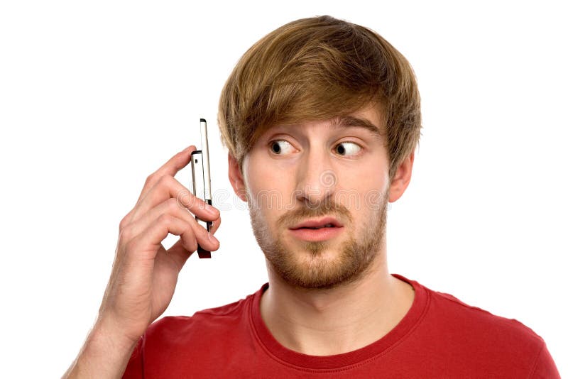 Confused Man with Mobile Phone Stock Image - Image of phone, problem ...