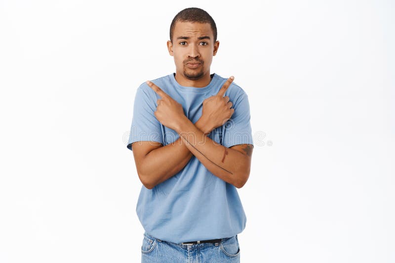 Confused Man Pointing Left and Right, Troubled with Choice, Cant Decide ...