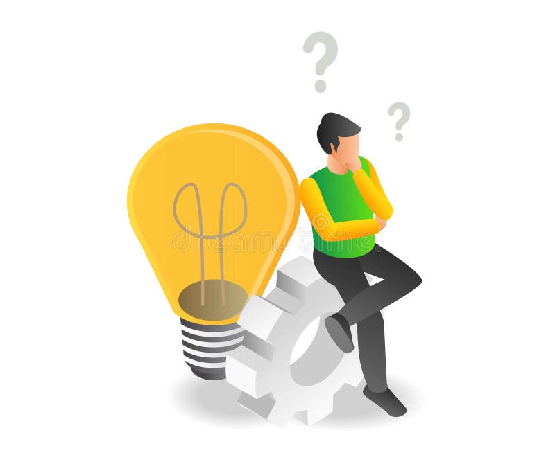 Confused Man Sitting at Idea Lamp Stock Illustration - Illustration of ...