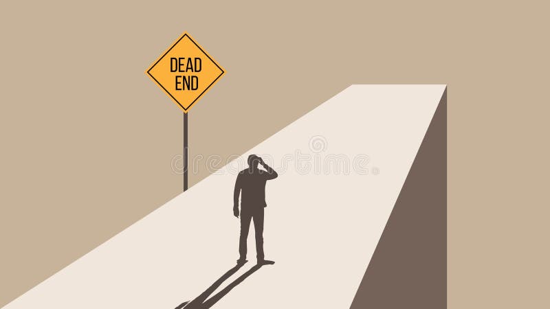 Confused Man Standing on the Road with Dead End Sign Stock Illustration ...