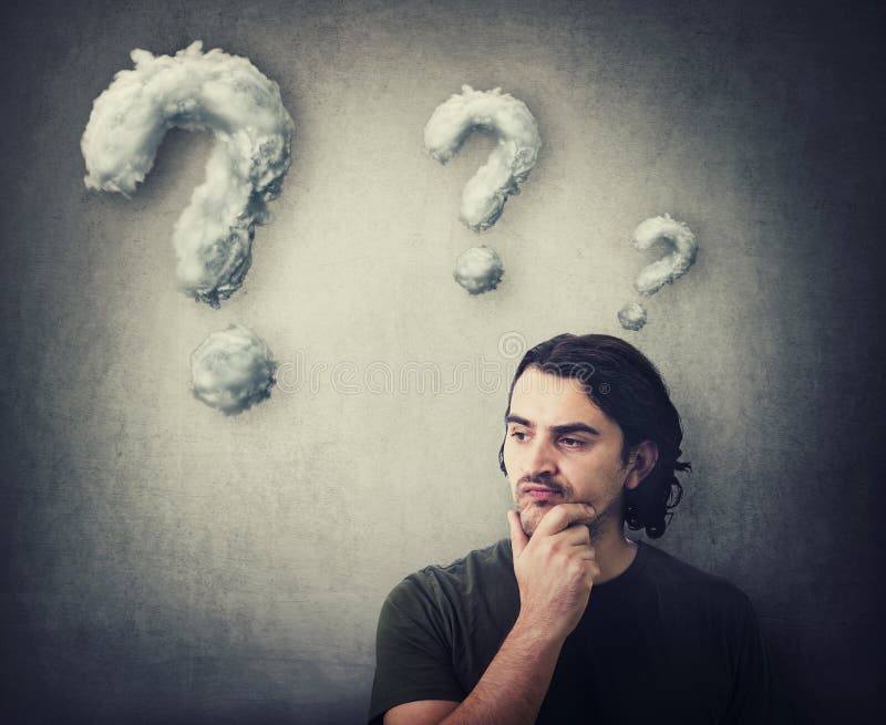 Confused Man Thoughtful Looking Aside, Hand Under Chin, Puzzled ...