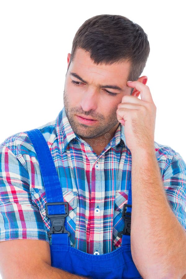 Confused Manual Worker Looking Down Stock Photo - Image of male ...