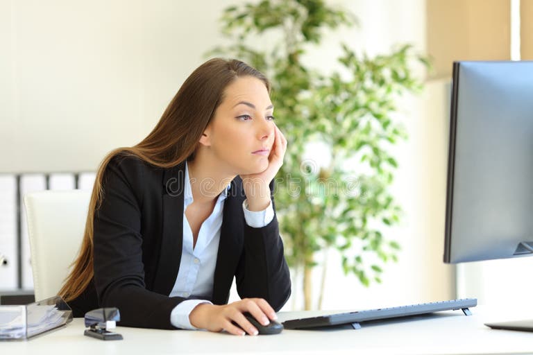 Confused Office Worker Checking Computer Content Stock Photo - Image of ...