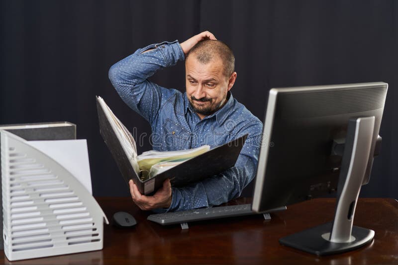 Confused office worker stock image. Image of busy, office - 207325027