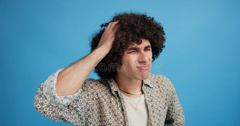 Confused, Questions and Doubt with Man in Studio for Thinking, Memory ...