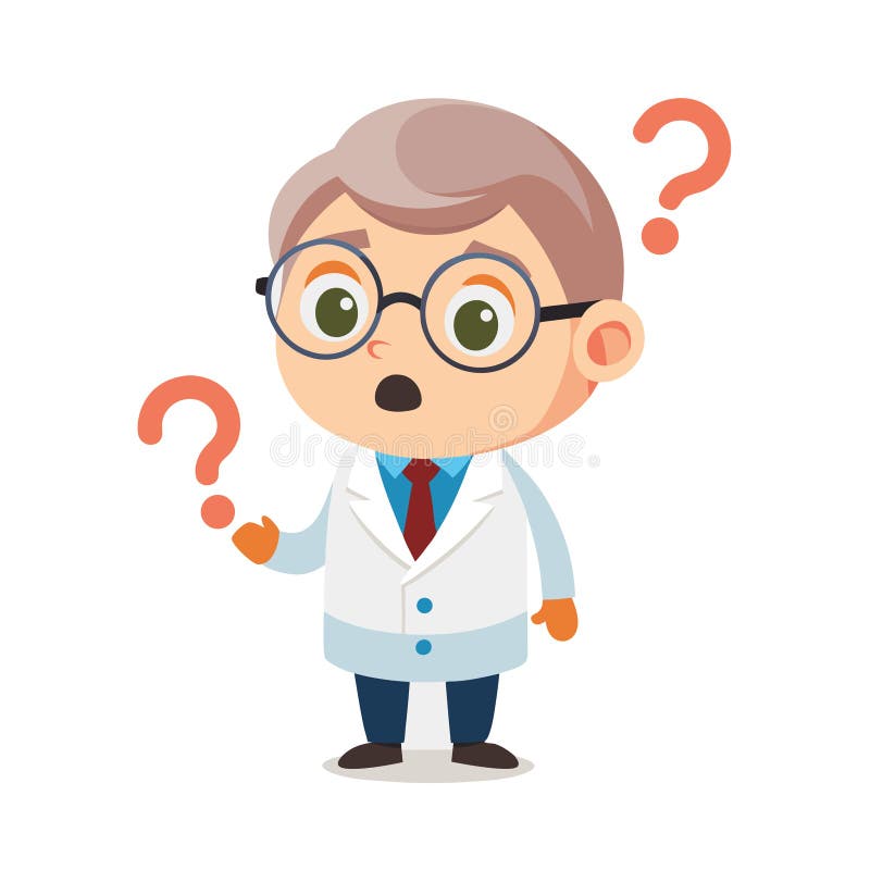 Confused Scientist Cartoon Character with Question Marks in a Clean ...
