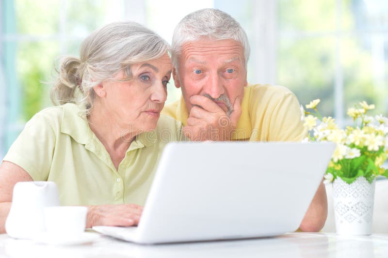 Confused Old Couple with Laptop at Home Stock Image - Image of couple ...