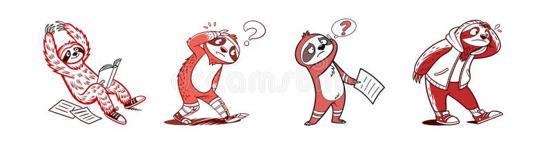 Various Confused Sloths Stock Illustrations – 4 Various Confused Sloths ...
