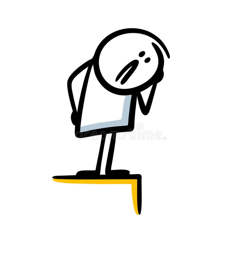 Confused Stickman in Depression Stands on the Edge of the Abyss and ...