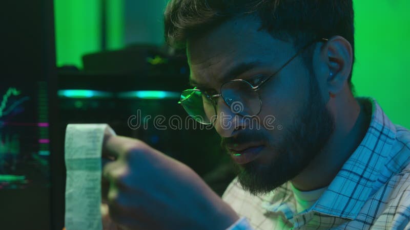 Confused Stressed Arabian Indian Man Checking Bill Code Payment Problem ...