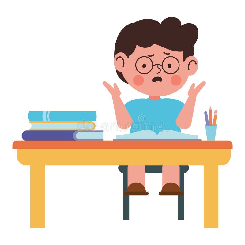 Confused Student School Desk Books Stock Vector - Illustration of ...