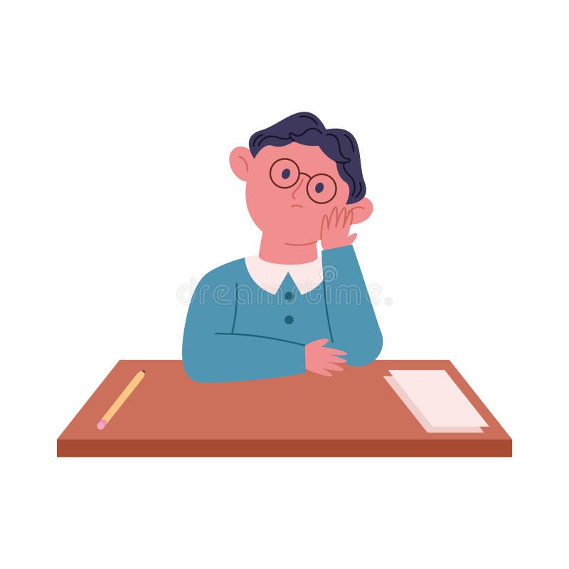 Confused Student Sitting Desk Stock Vector - Illustration of sitting ...