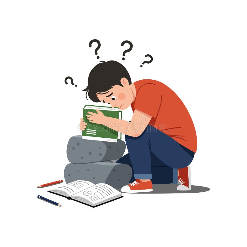 Confused Student Struggling with Homework in Flat Vector Art Stock ...